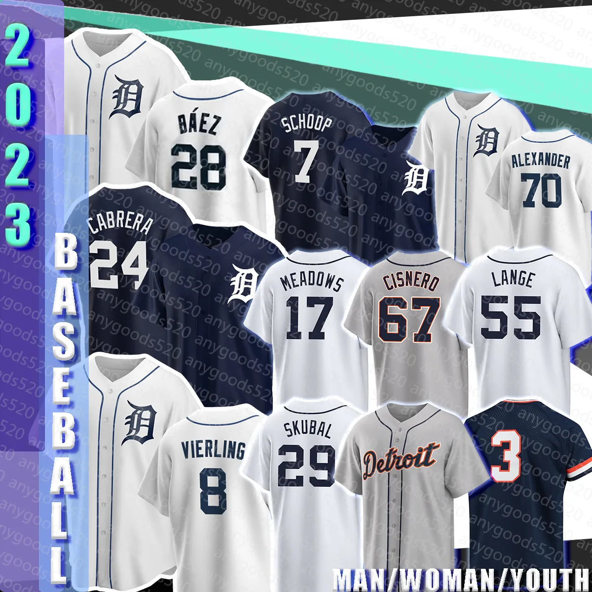 28 Javier Baez Baseball Jerseys Miguel Cabrera Detroit Matt Vierling ...