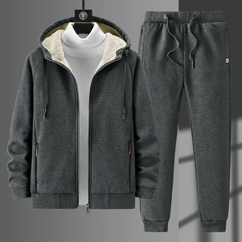 Men's Tracksuits: Winter Warm Wool Set - Oversized Hooded Jacket ...