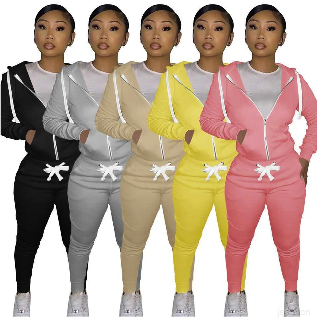 Women Tracksuits: Autumn Winter Cotton Sweater Tight Two Piece Hooded ...