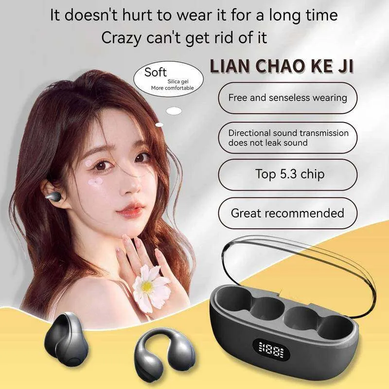 Open-ear Bone Conduction Sports Headset, Clip-on Bluetooth Headphones ...