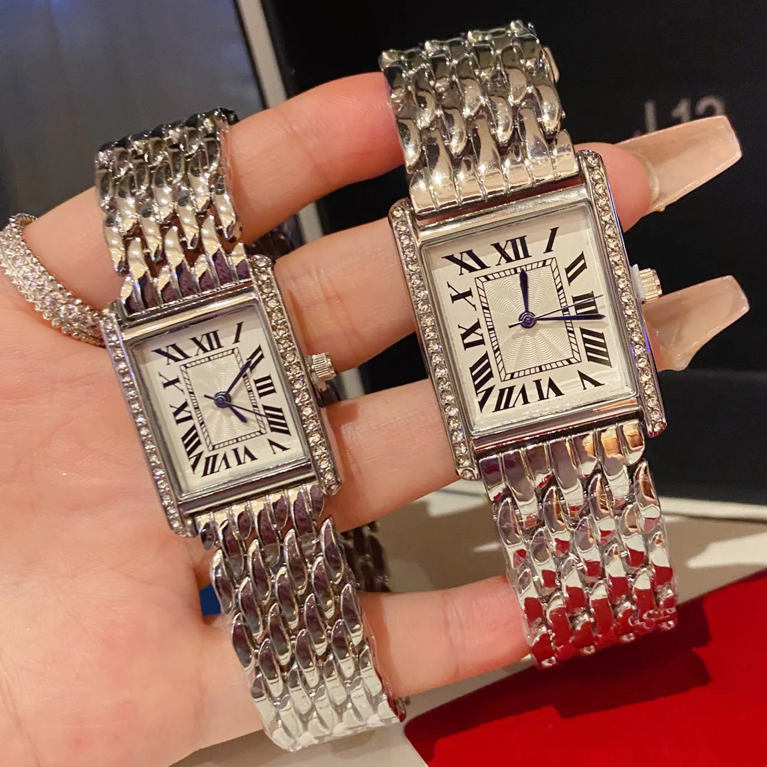 Luxury His Hers Mira A Diamond Gold Platinum Rectangle Quartz Watch ...