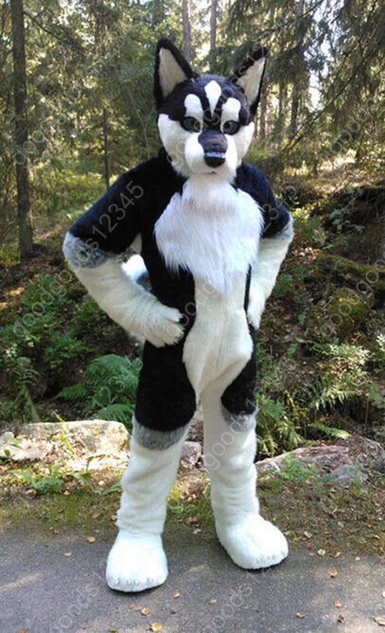 Black Furry Wolf Fox Husky Dog Fursuit Mascot Costume Cosplay Animal ...