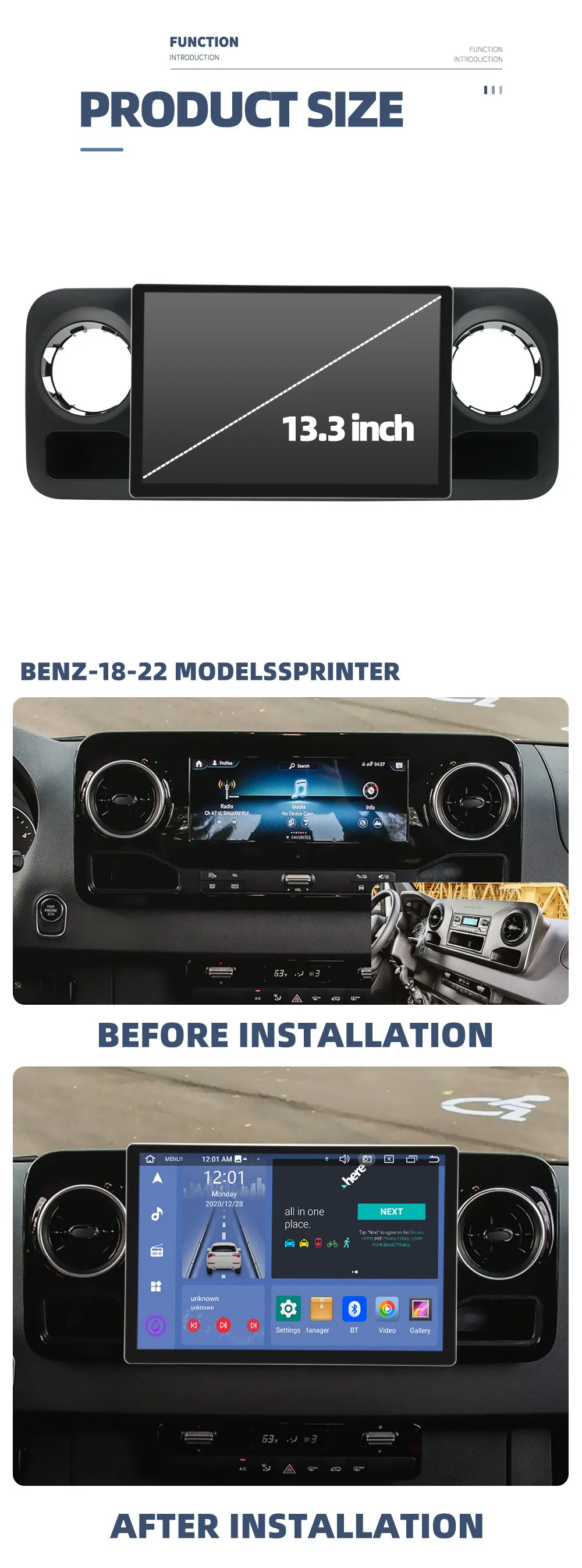 13.3 2DIN Stereo Car DVD Radio With GPS Navigation For Mercedes Benz ...
