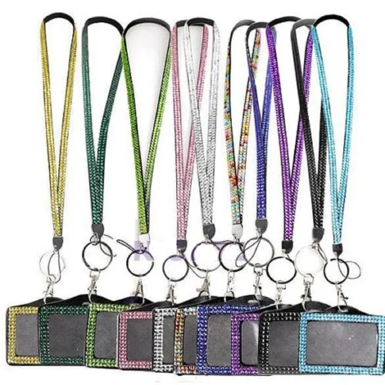 Sparkling Rhinestone ID Badge Holder - Crystal Lanyard, Bling Vertical Card Case, Stylish Office ...