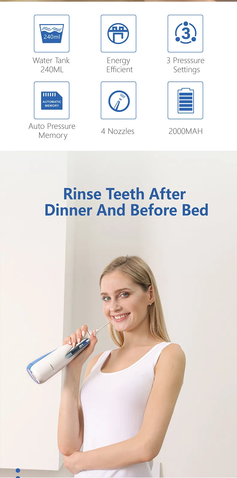 Portable Water Flosser With Rechargeable Electric Toothbrush Cordless Oral Irrigator For Home ...