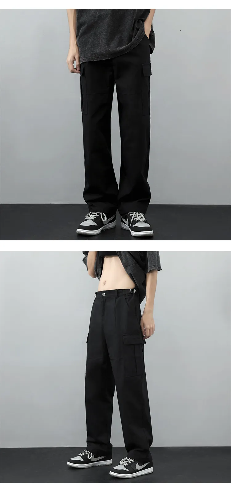 Men's Multi Pocket Cargo Pants with Button Fly and Elastic Waistline ...