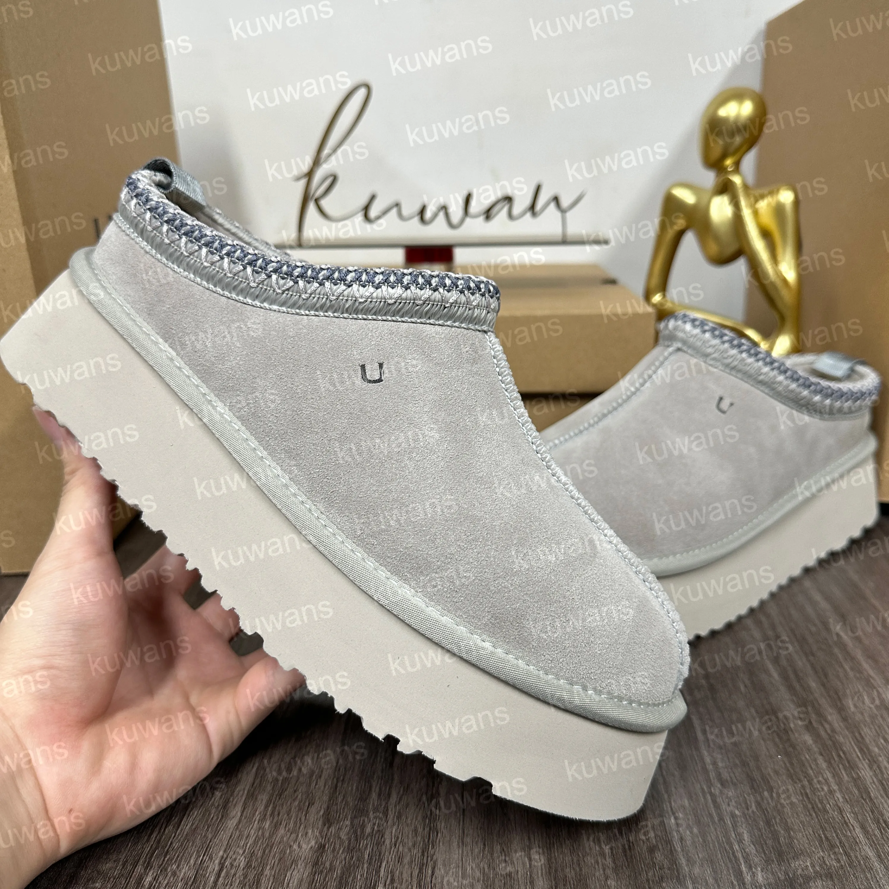 Tazz Tazz Suede Platform Slippers For Women Tasman Fur Mini Platform ...