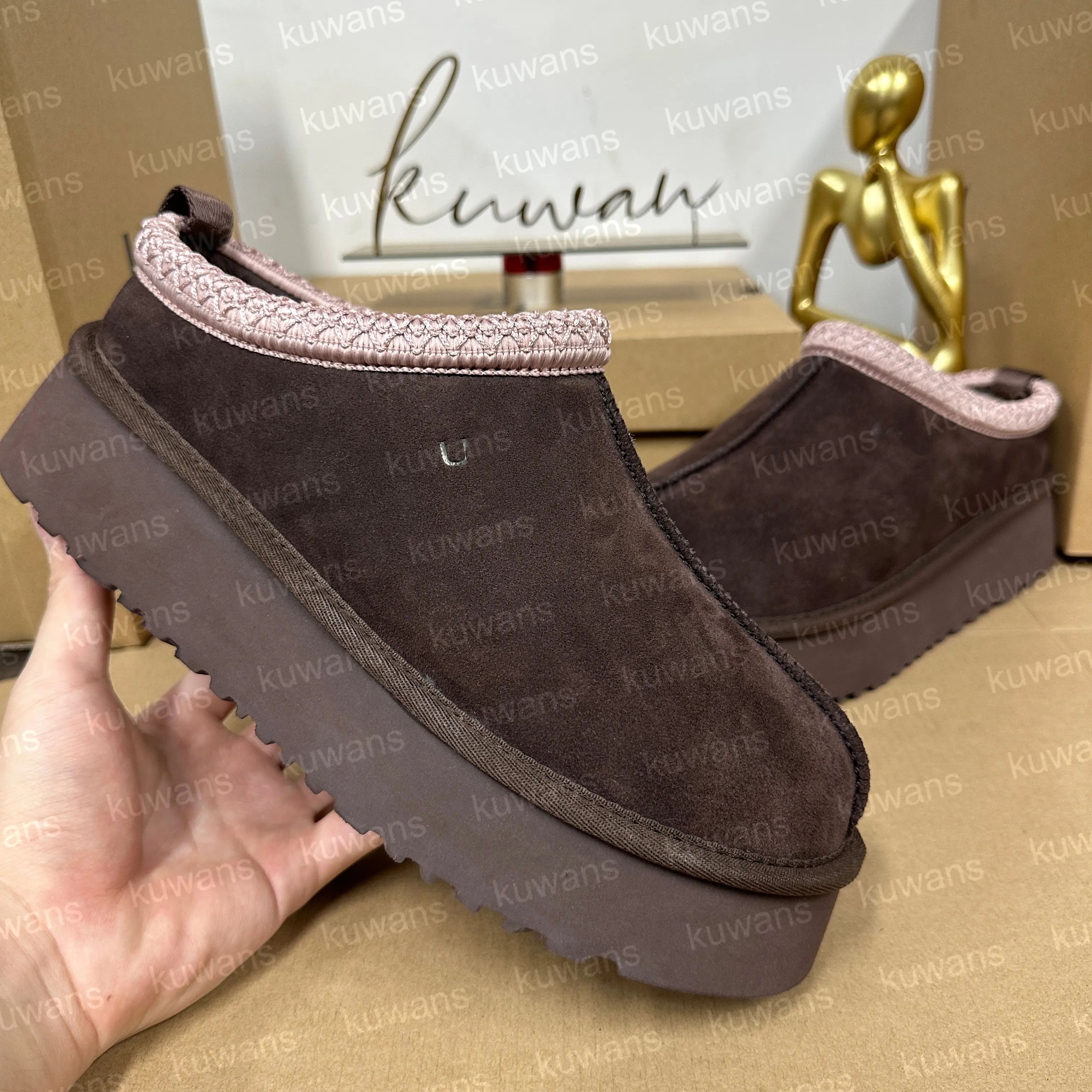 Tazz Tazz Suede Platform Slippers For Women Tasman Fur Mini Platform ...