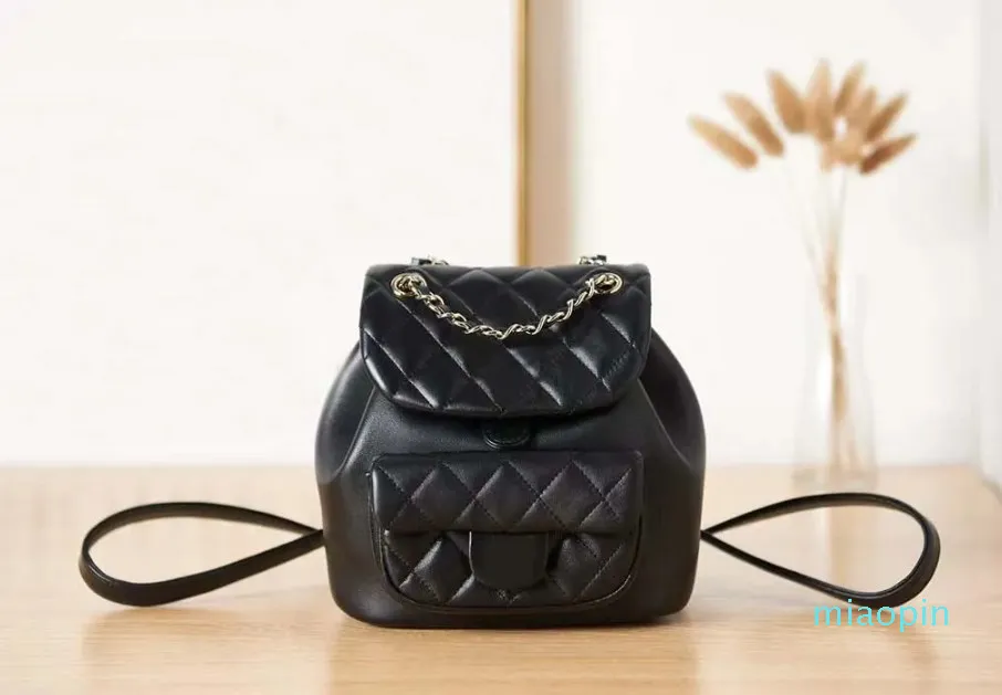 Designer Women's Mini Backpack in Black Lambskin with Quilted Flap ...