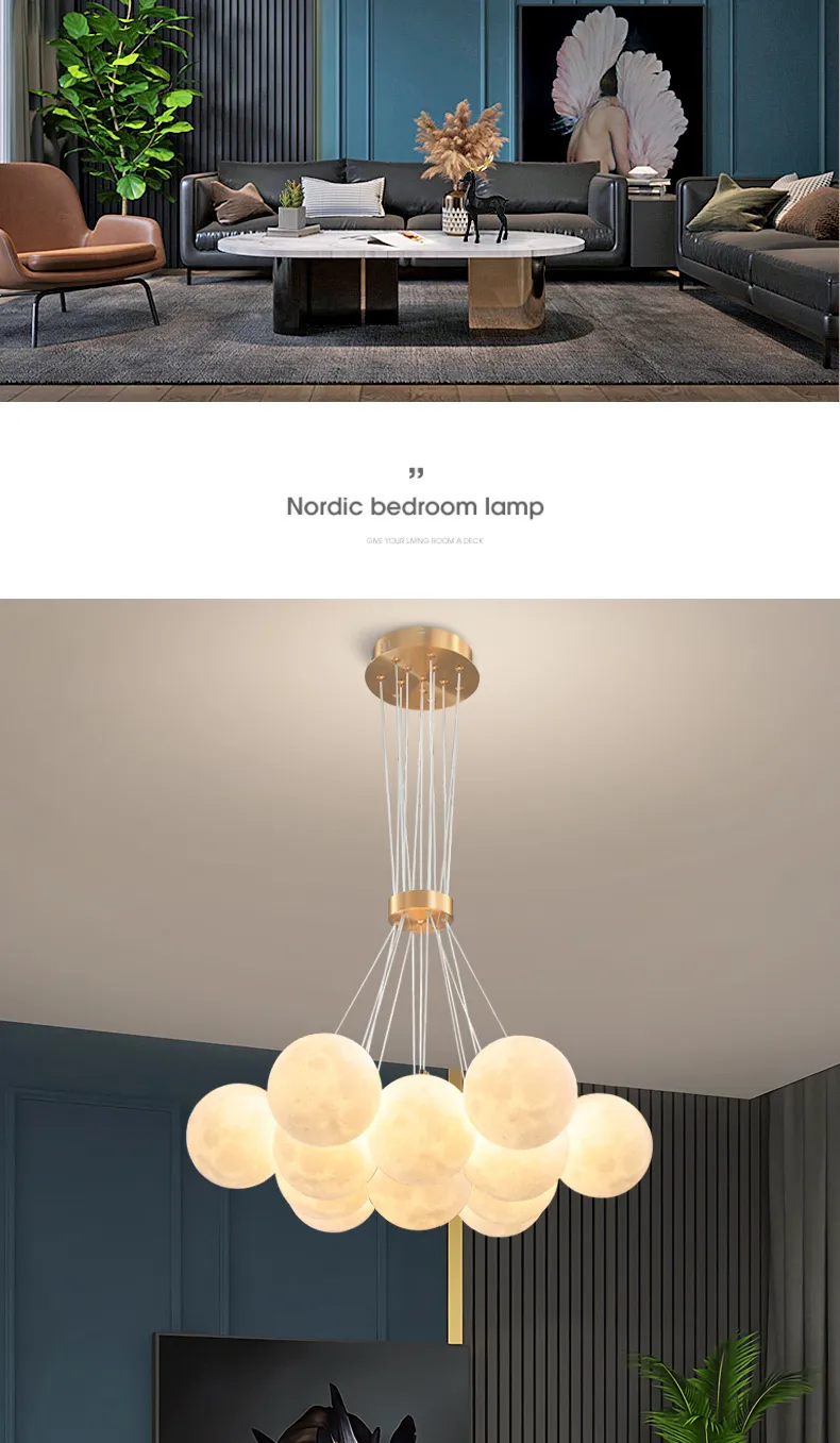 Nordic 3D Printed Moon Lampshade Chandelier For Home Decor, Living Room, And Canopy Bedroom Sets ...