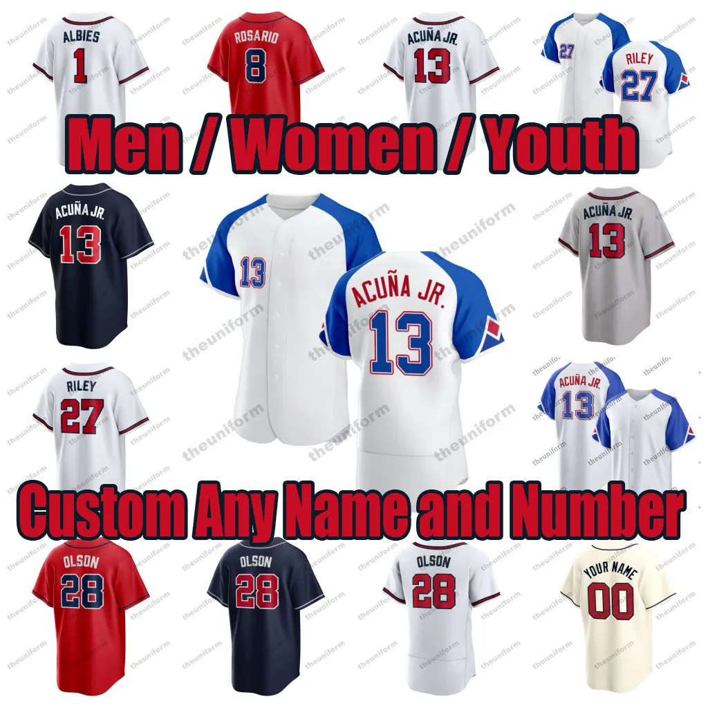 2023 Custom Men Baseball Jerseys 13 Acuna Jr 28 Olson 54 Fried 31 ...