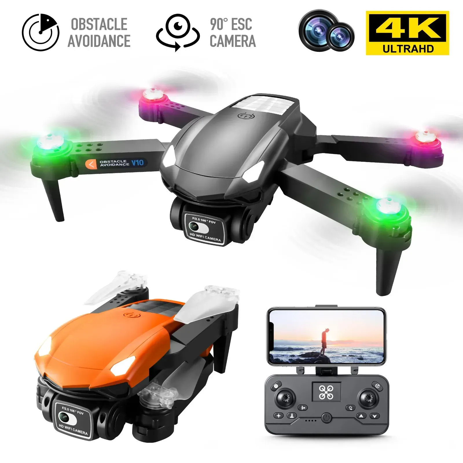 FlyCam V10 Foldable Drone With Thermal Camera With Dual 4K HD Cameras ...