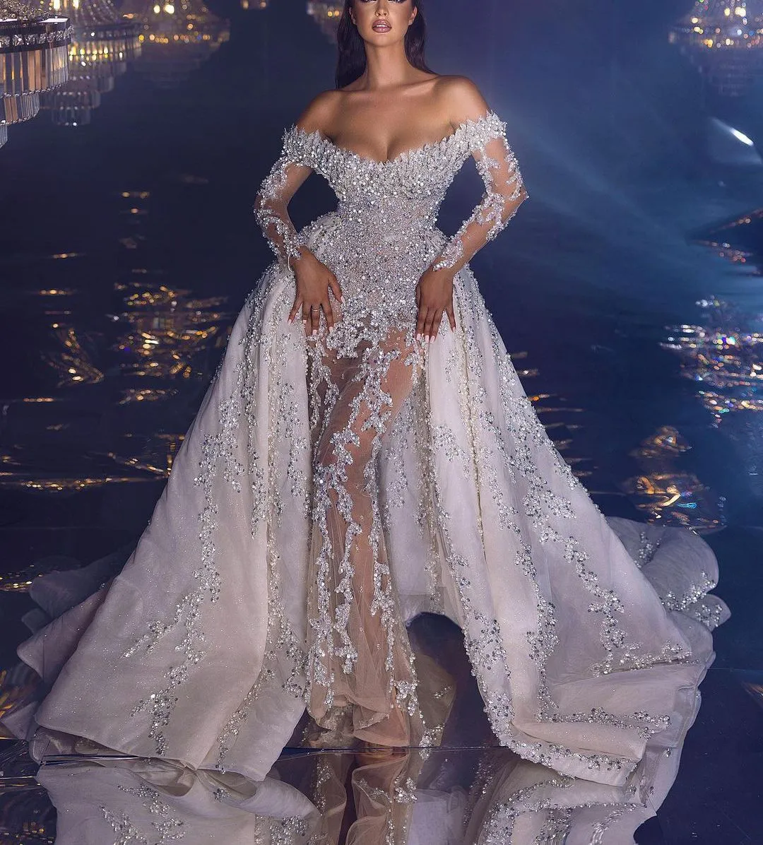 Custom-made Luxury Mermaid wedding attendee dress with Long Sleeves, V ...