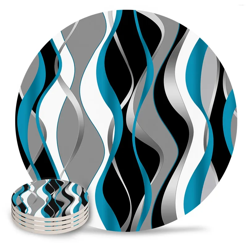 DHgate.com:Table Mats Abstract Lines Gradient Blue Ceramic Coasters Set ...