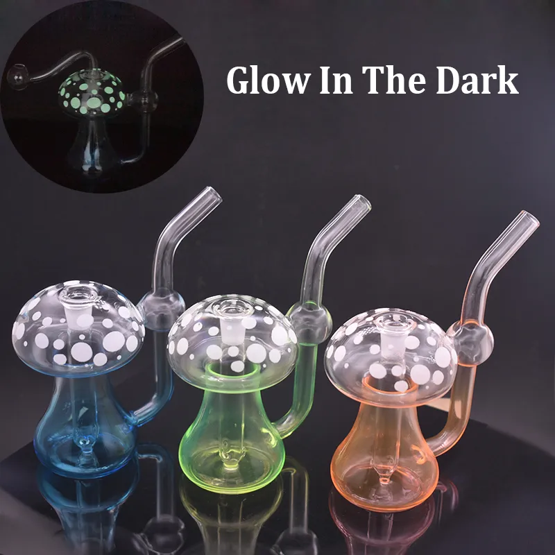 Mushroom Glass Oil Burner Bong Glow In The Dark Smoking Water Pipe With ...
