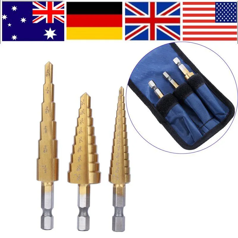 HSS Step Drill Bit Set - Titanium Coated Steel Cone Drill Bits for ...