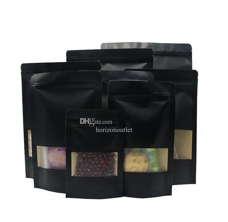 Wholesale Clear Window Black Kraft Paper Reusable Bags With Mylar Stand ...