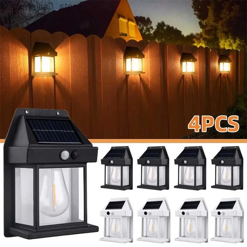 Solar Wall Lights Solar Wall Lights Outdoor Waterproof 4 Pack Fence LED Tungsten Filament Bulb ...