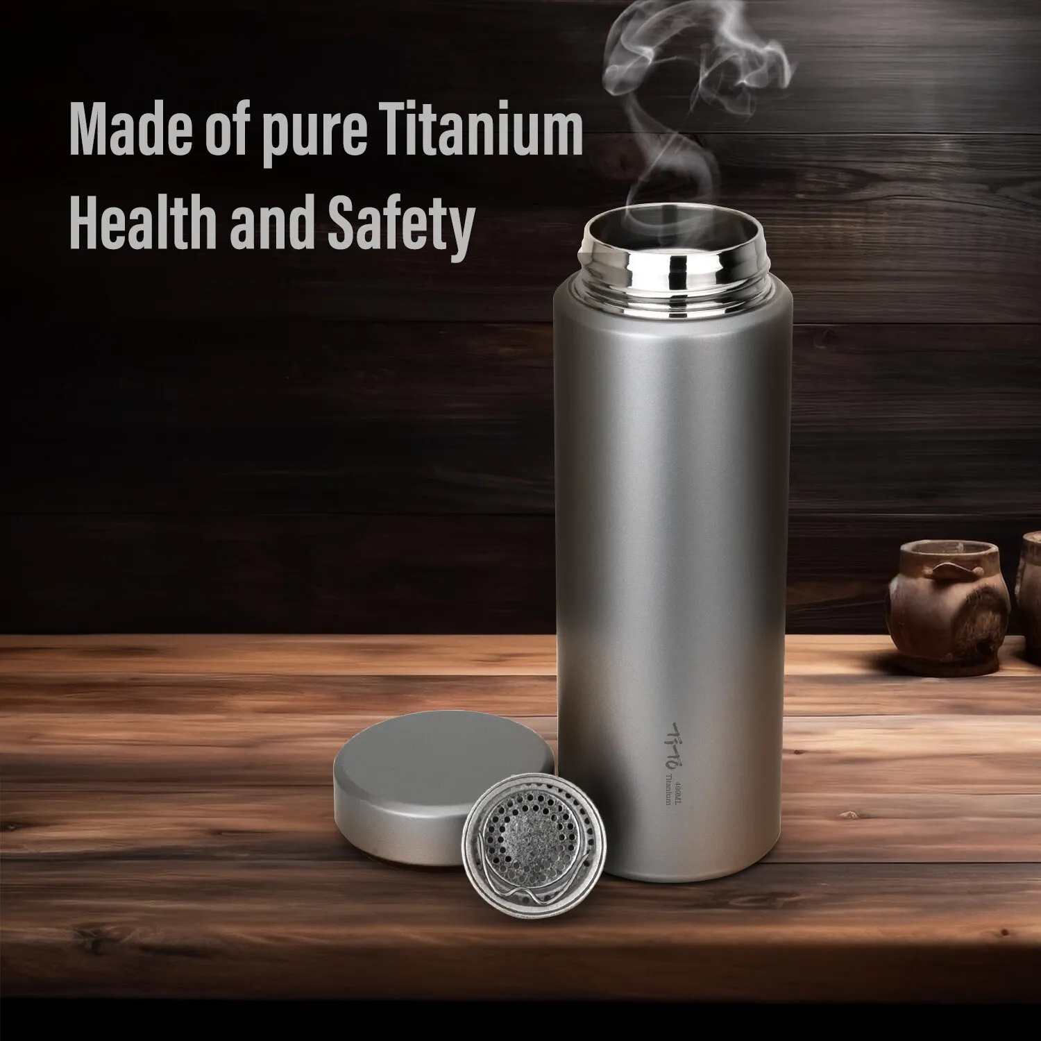 Titanium Water Bottle 400ml Pure Titanium Vacuum Flask Large-Capacity ...