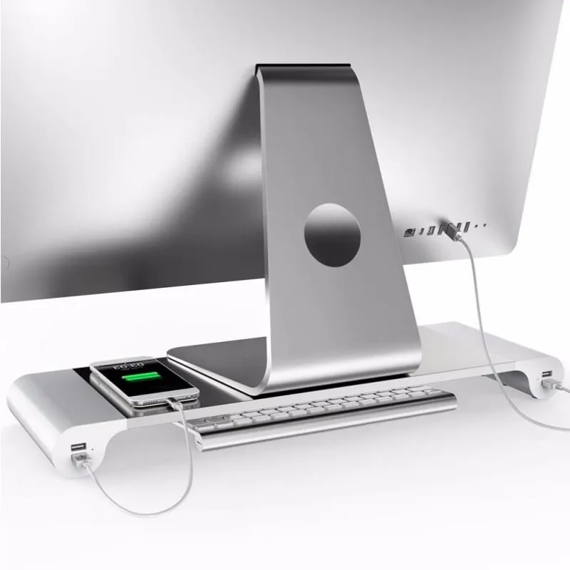 Aluminum 4 Port USB Monitor Stand With For Apple And EU Plugs Space ...