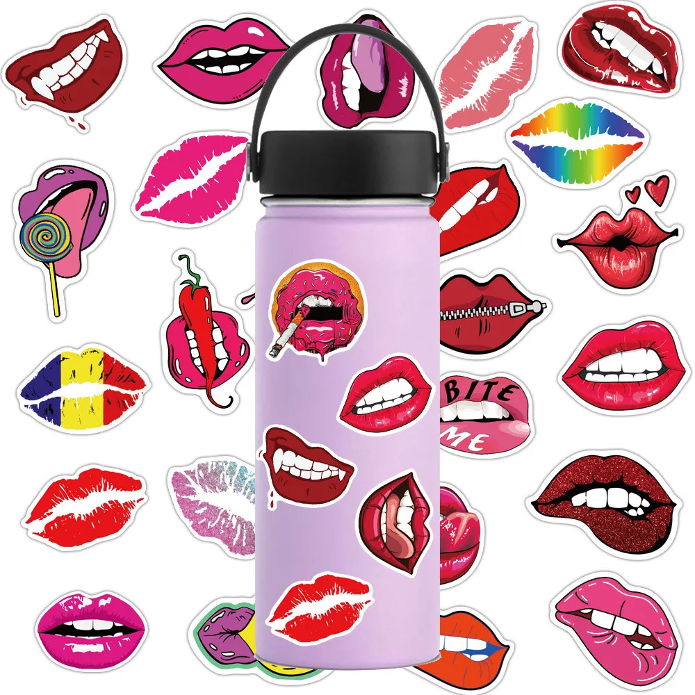50 Pack Cartoon Lip Kiss Stickers DIY Graffiti, Luggage Decals, PVC ...
