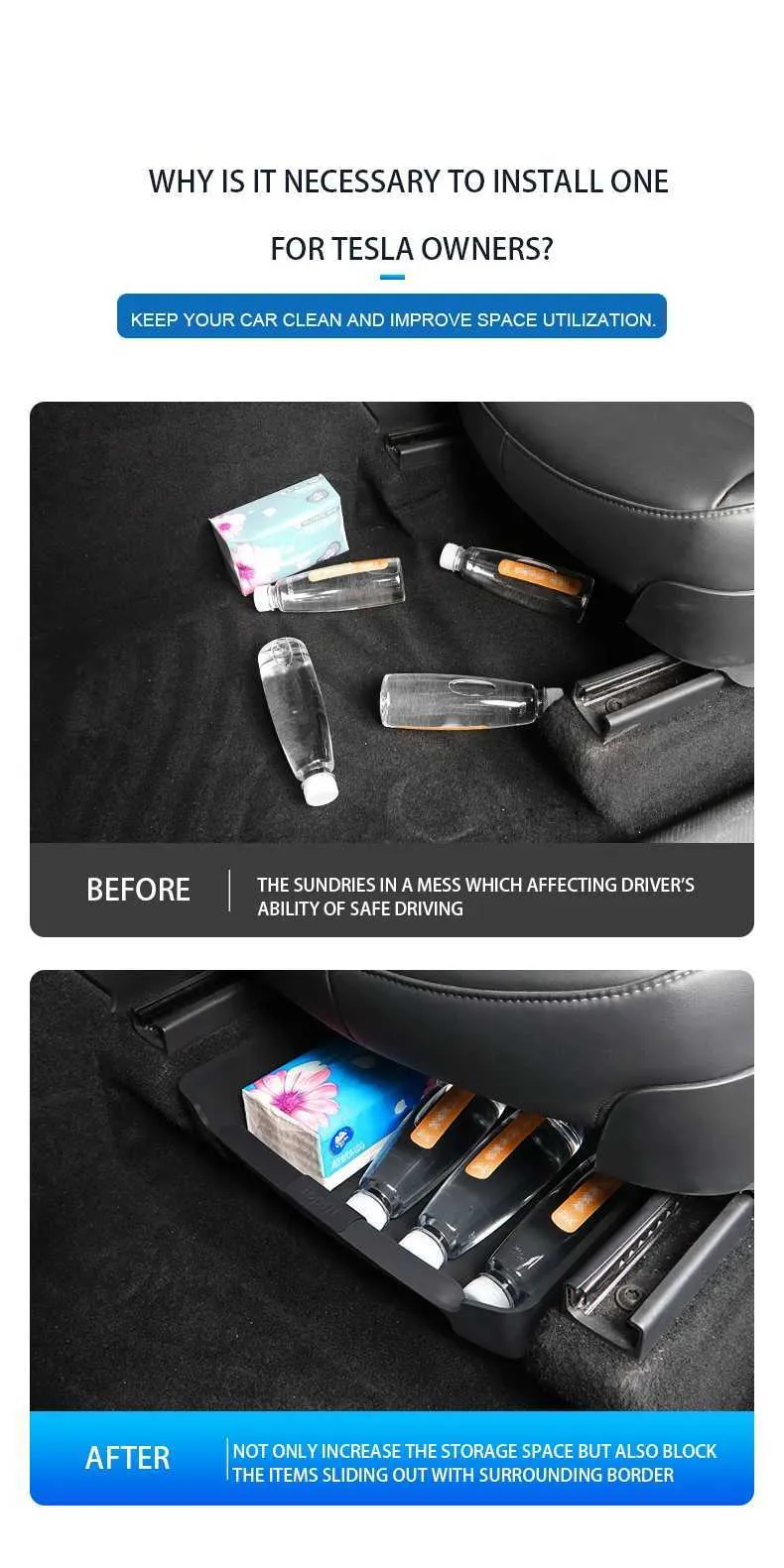 Under Seat Model 3 Console Organizer Herval For Tesla Model Y And X ...