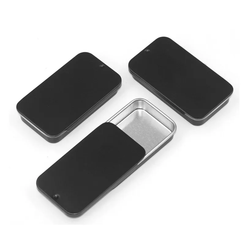 Small Black Metal Tin Boxes - Slide Top, 50x25x11mm Rectangle Organizer ...
