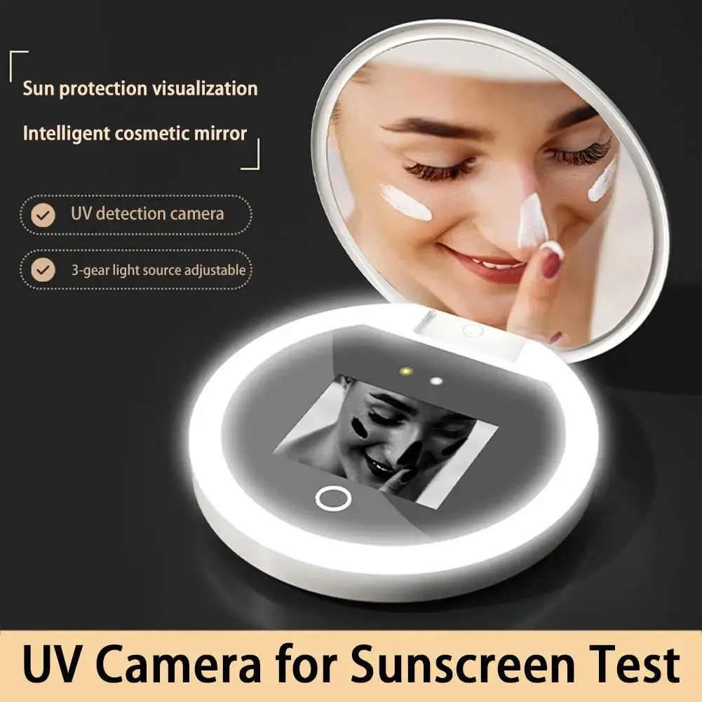 LED Light Up Makeup Mirror Compact With UV Camera: Visualize Sunscreen ...