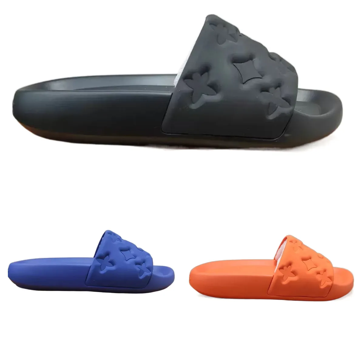 Luxury Designer Waterfront Slides For Men Flat Embossed Rubber Beach ...