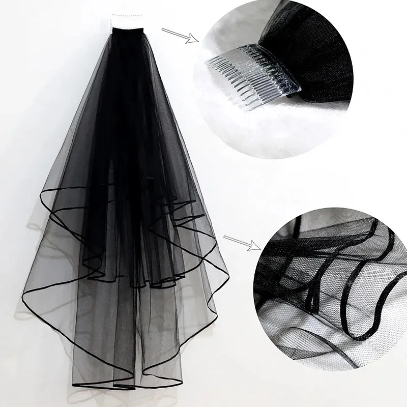 DHgate.com:Short Black Wedding Veil with Ribbon Edge, Wedding Veil with ...