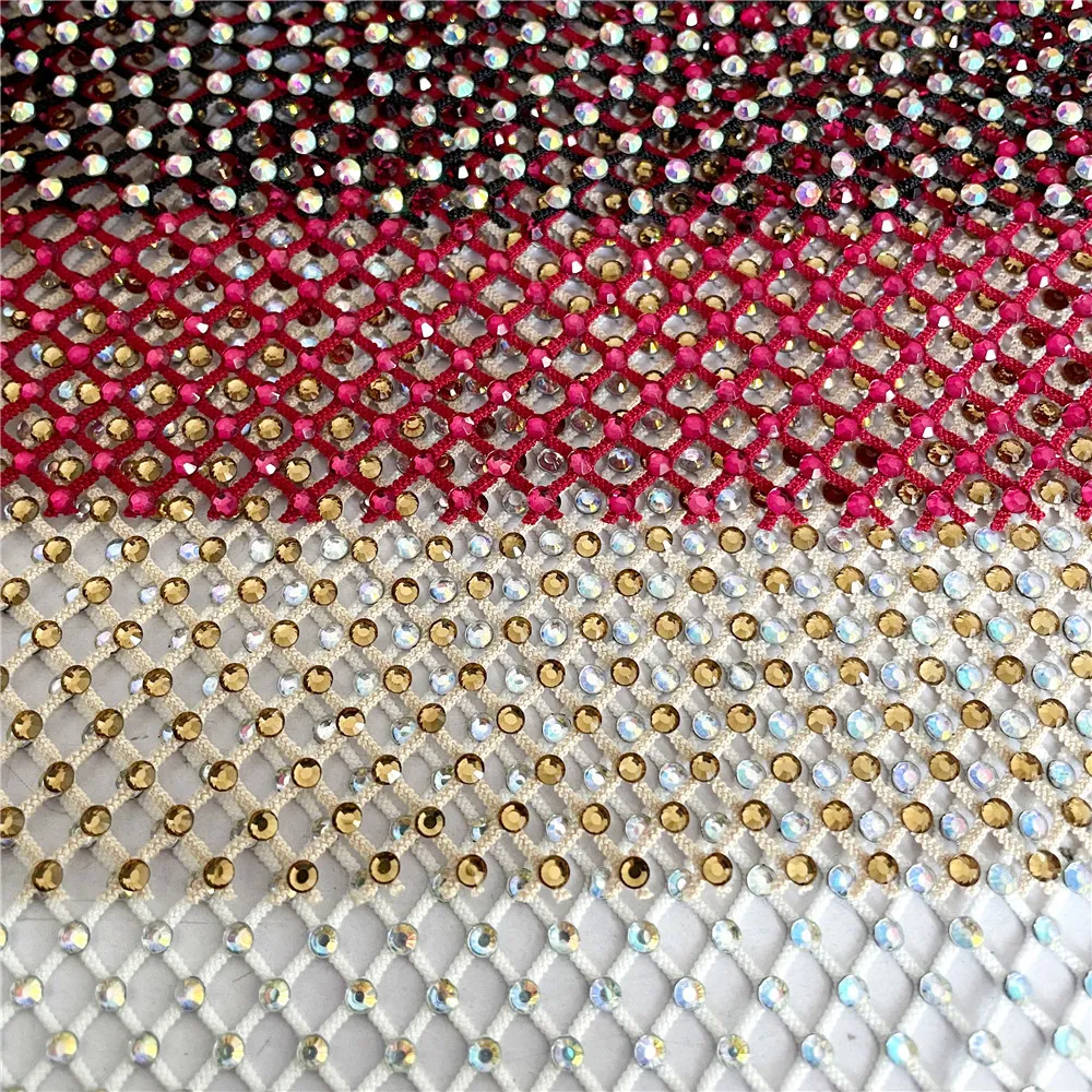 Multicolor Rhinestones Mesh Applique Trim Fabric With SS10 Crystal ...