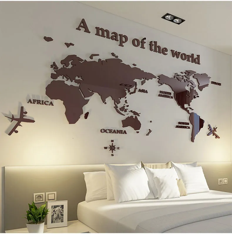 Wall Stickers World Map Acrylic 3D Solid Crystal Bedroom Wall With ...