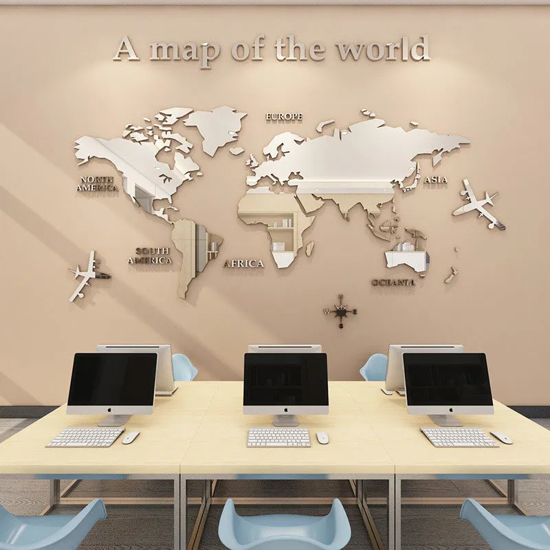 Wall Stickers World Map Acrylic 3D Solid Crystal Bedroom Wall With ...