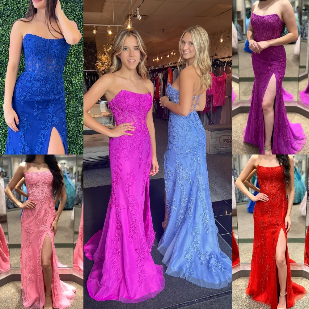 Fitted Corset Purple Sparkly Prom Dress With Lace Detailing And High ...