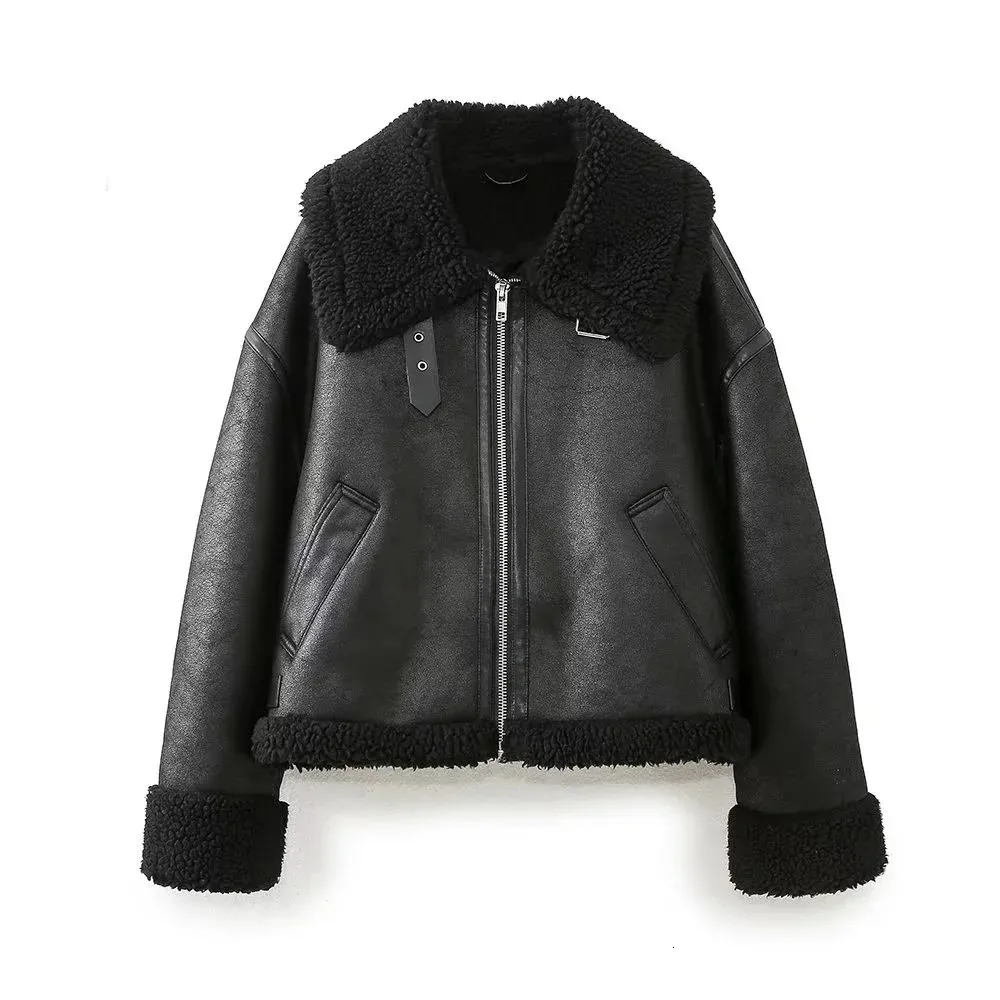 Women's Leather & Fur Motorcycle Jacket - Casual, Versatile Autumn ...