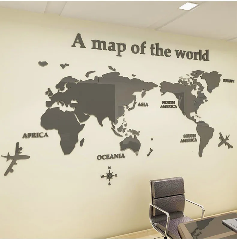 Wall Stickers World Map Acrylic 3D Solid Crystal Bedroom Wall With ...
