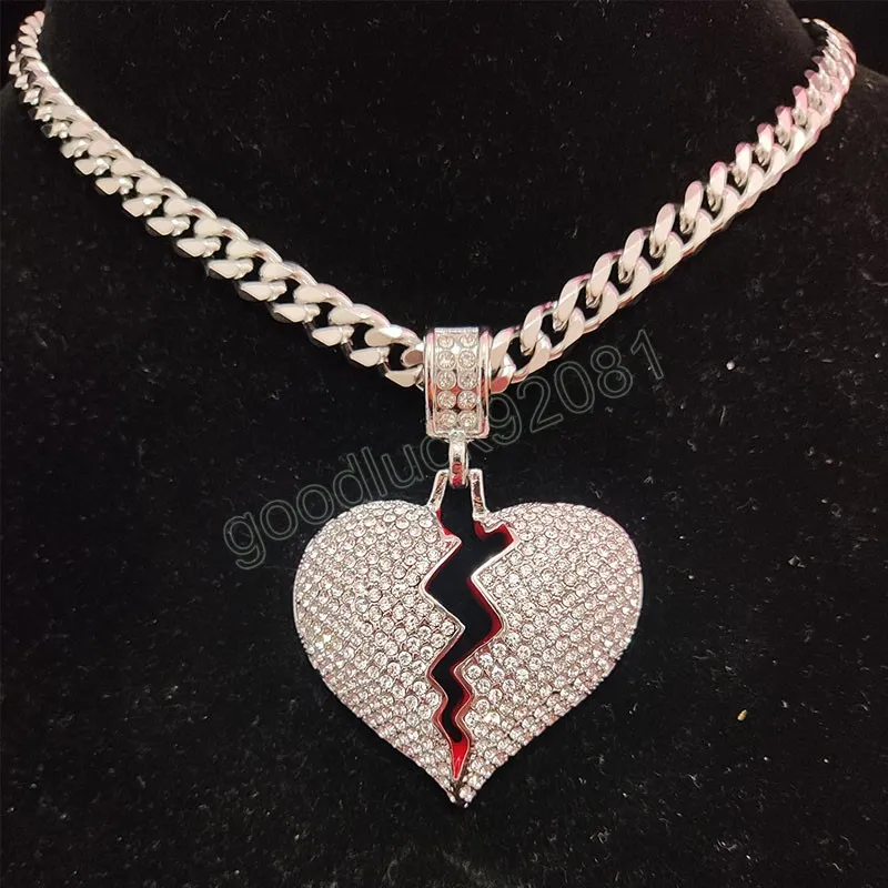 Men's Iced Out Hip Hop Heart Pendant Necklace 316L Stainless Steel ...