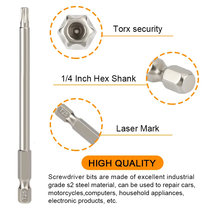 Screwdrivers Hakkin 150mm 8-Piece Steel Hexagonal Torx Head Drill Bit ...