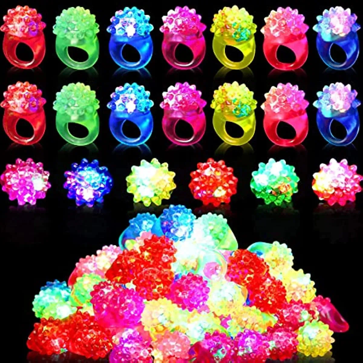 50 LED Light Up Rings - Flashing Jelly Rings, Rave Party Favors, Kids ...