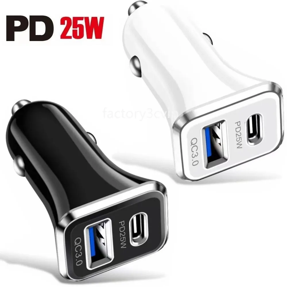 Fast Quick Charging 25W 12W Dual Ports PD USB C Car Charger Auto Power ...