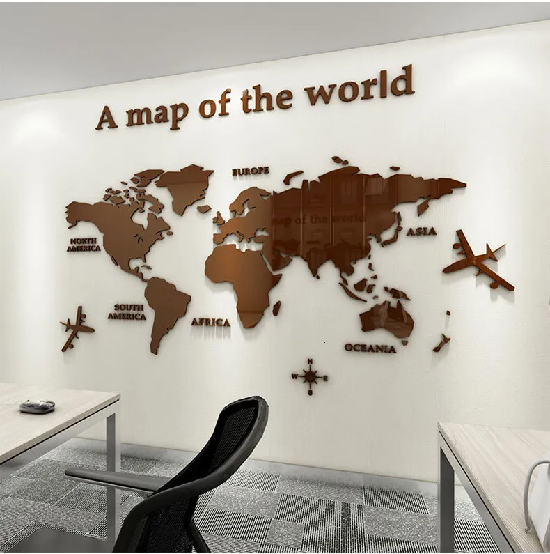 Wall Stickers World Map Acrylic 3D Solid Crystal Bedroom Wall With ...