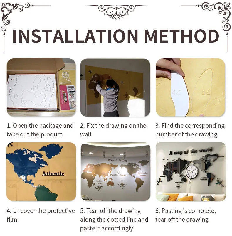 Wall Stickers World Map Acrylic 3D Solid Crystal Bedroom Wall With ...