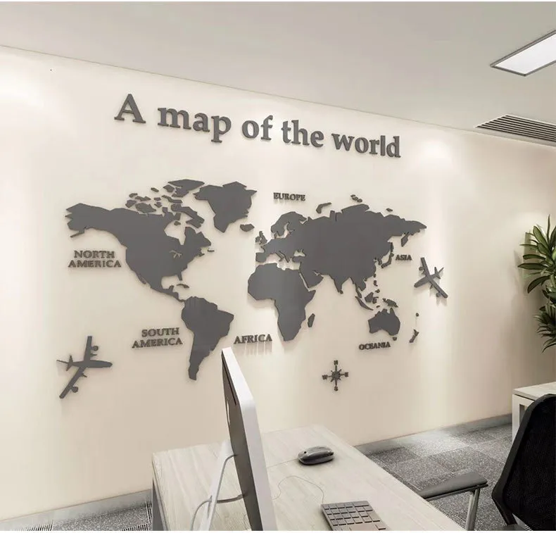 Wall Stickers World Map Acrylic 3D Solid Crystal Bedroom Wall With ...