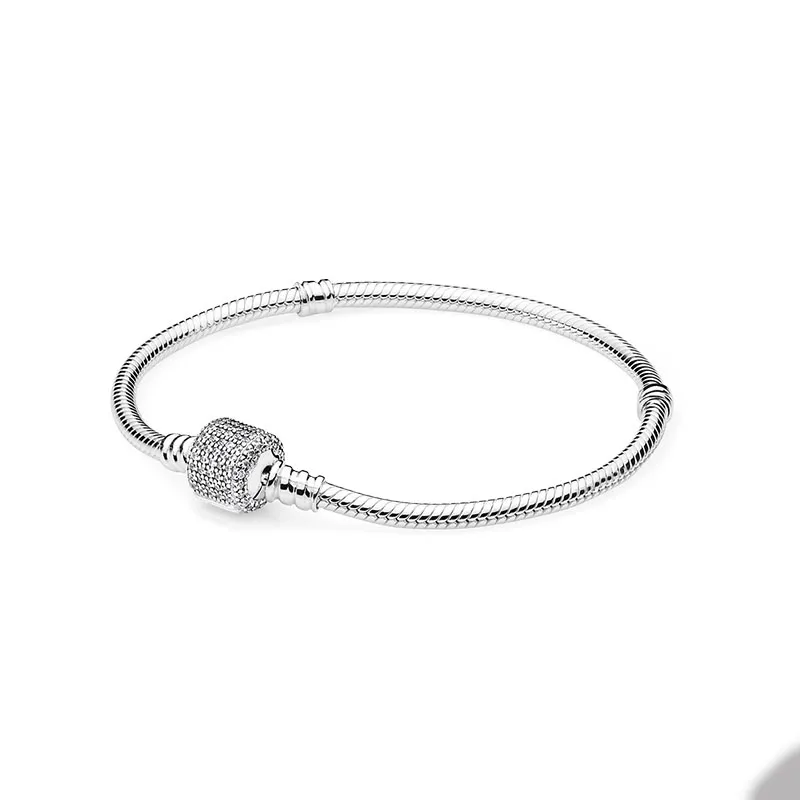 Authentic Sterling Silver Pave Clasp Charm Pandora Bangle Set With ...