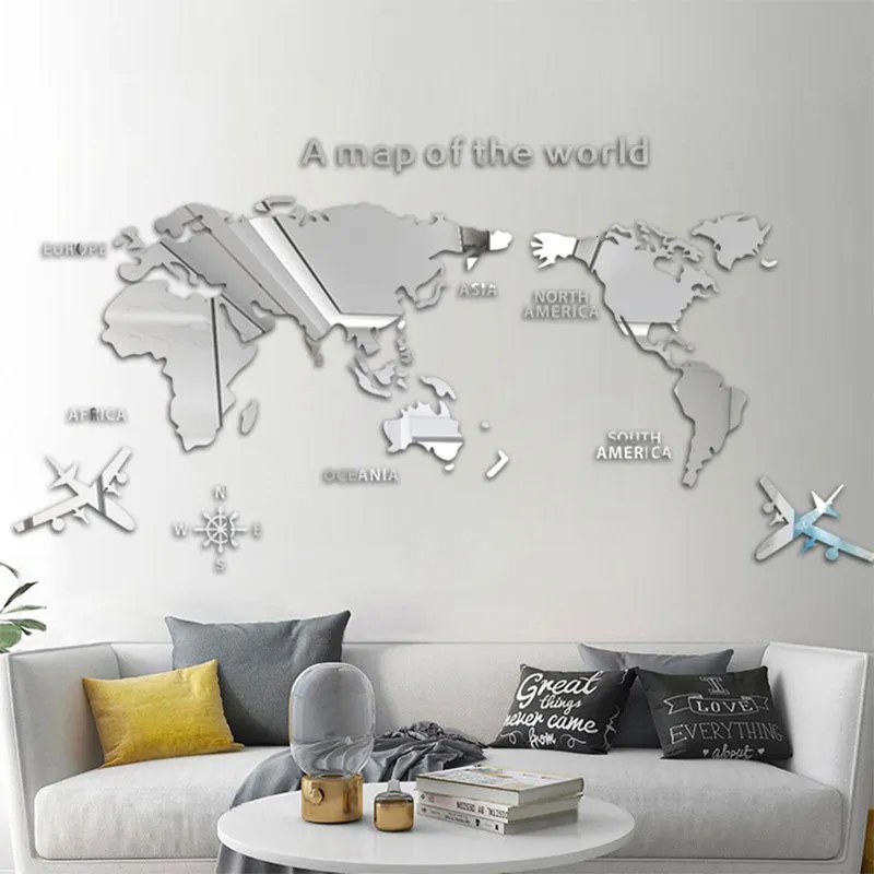 Wall Stickers World Map Acrylic 3D Solid Crystal Bedroom Wall With ...