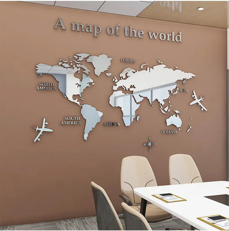 Wall Stickers World Map Acrylic 3D Solid Crystal Bedroom Wall With ...