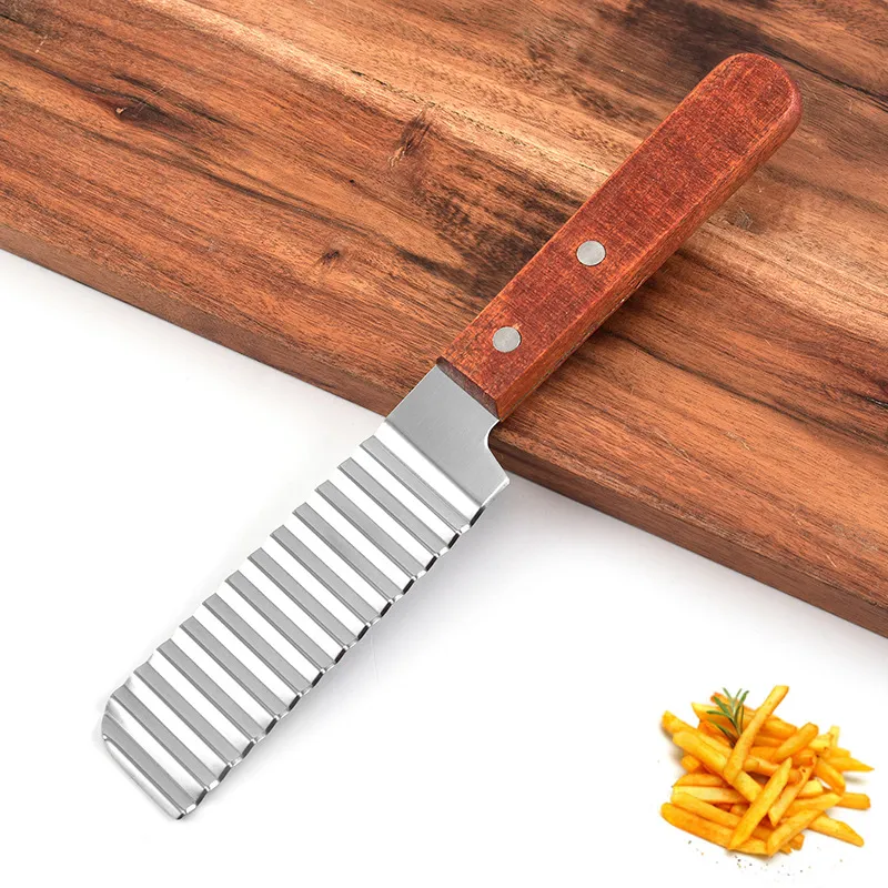 Wavy Potato Chip Slicer - Stainless Steel French Fry Cutter with Wood ...