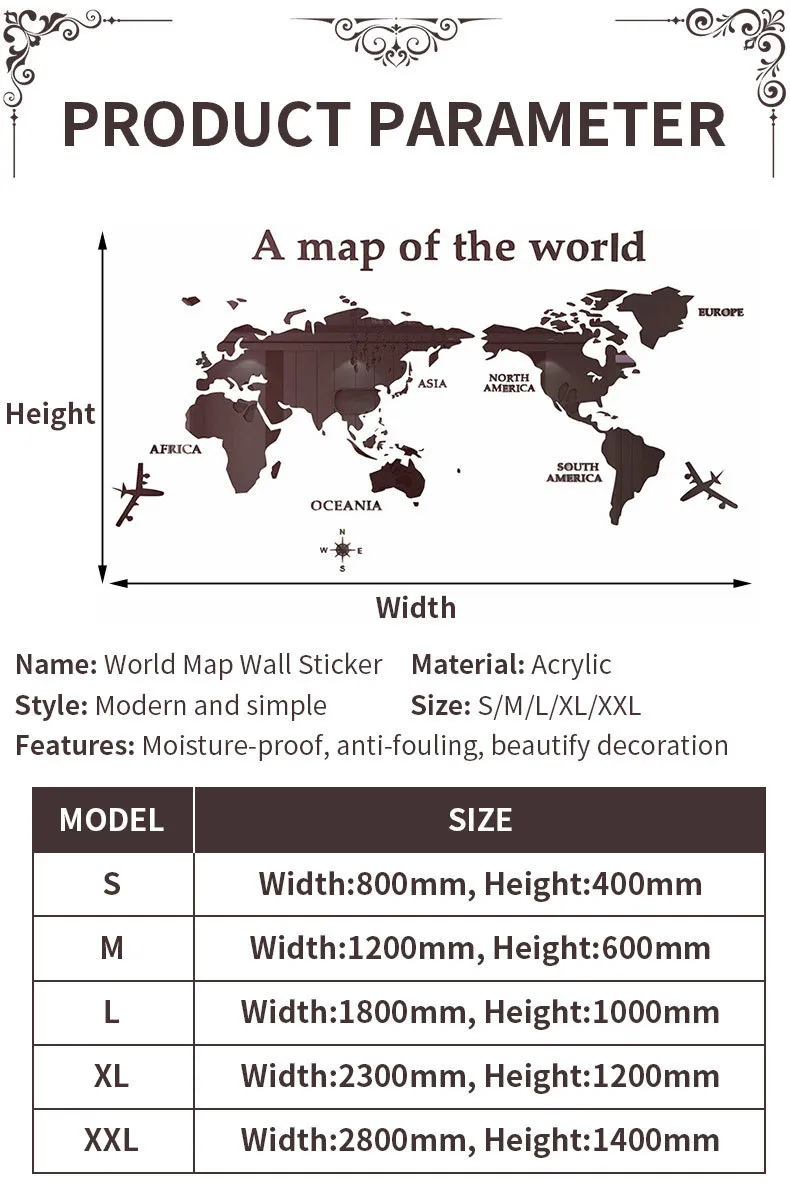 Wall Stickers World Map Acrylic 3D Solid Crystal Bedroom Wall With ...