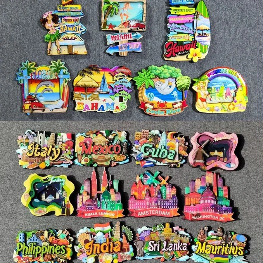 Magnetic Fridge Magnets: Wooden Travel Souvenir Stickers USA ...