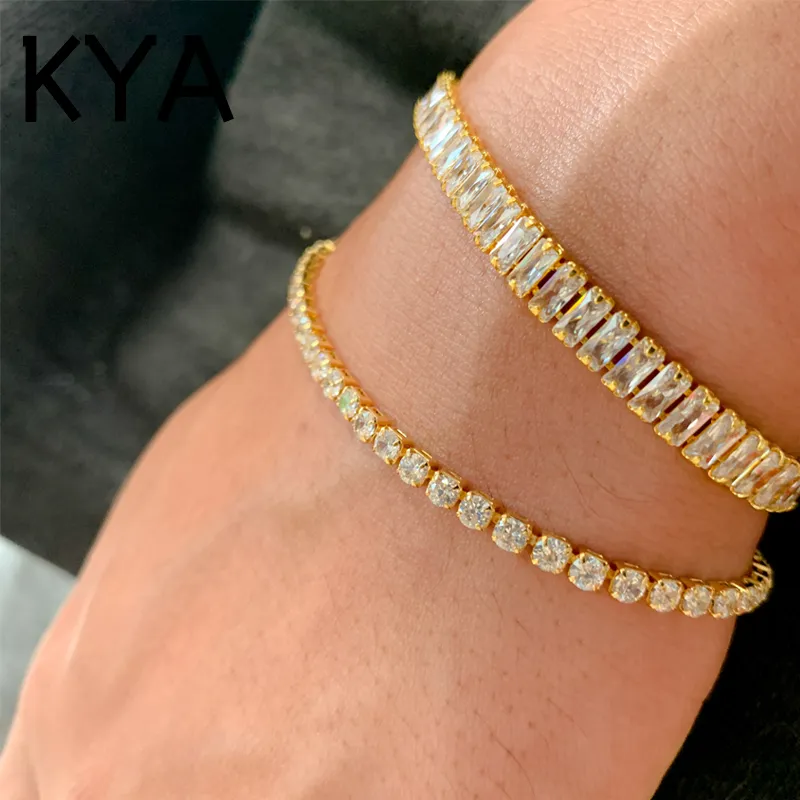 DHgate.com:Cubic Zirconia gold Tennis Bracelet Chain Bracelets For Women Men Gold Color Hand CZ ...